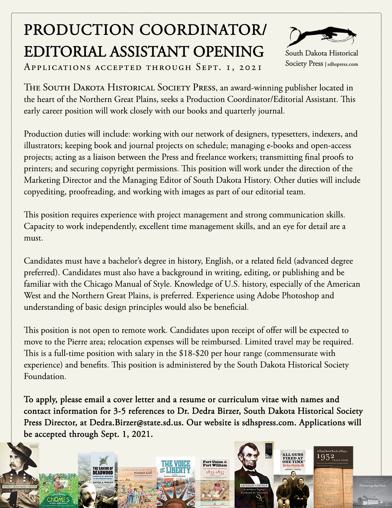 JOB OPENING: Production Coordinator/Editorial Assistant — South Dakota ...